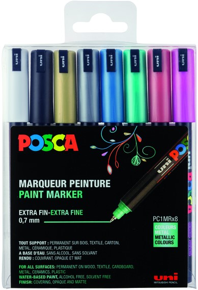 Paintmarker Uni POSCA PC1MR EF metallic 8st ass 8 Stuk bij Prokan